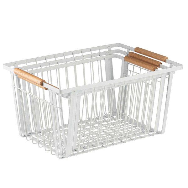 White Storage Basket with Handles, Large