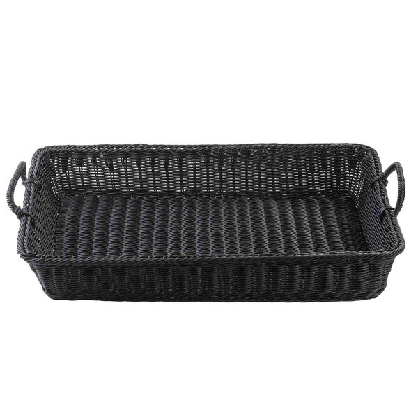 23" Rectangular Black Handwoven Basket with Handles