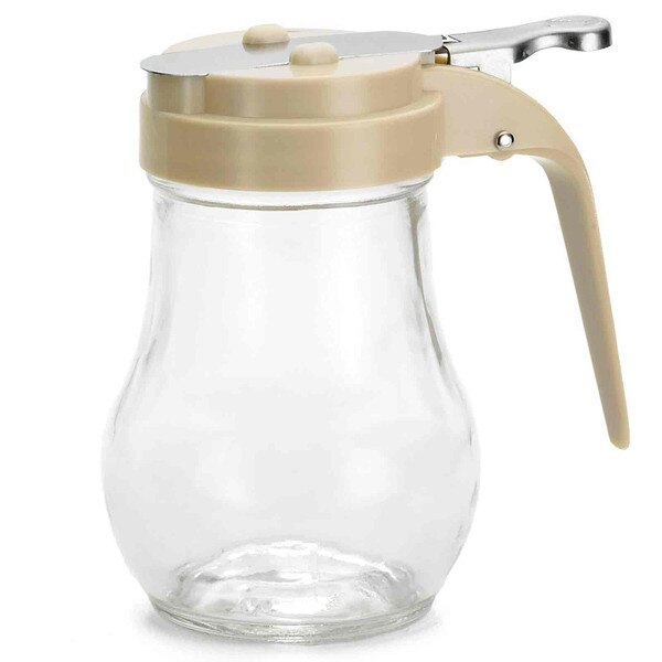 6 oz Teardrop Glass Syrup Dispenser, Almond Plastic Top
