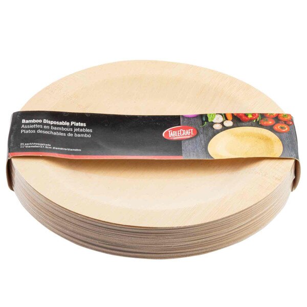 11" Round Bamboo Plate, 25 Per Pack