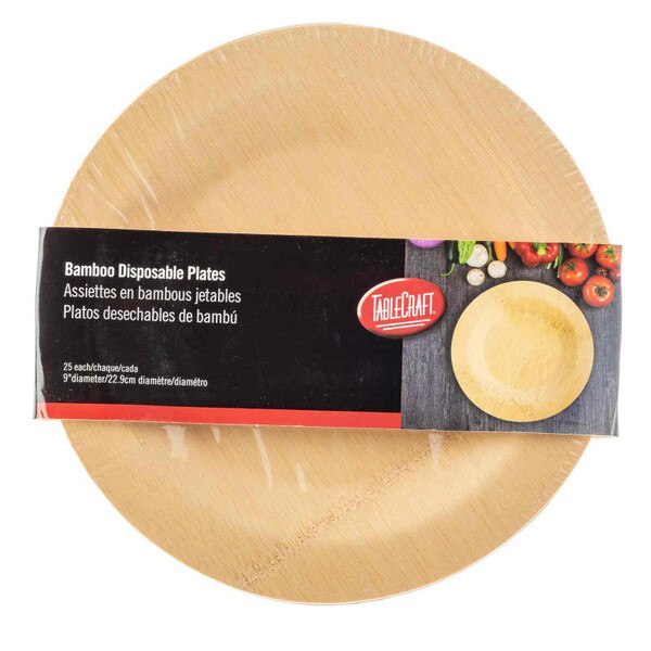 9" Round Bamboo Plate, 25 Per Pack